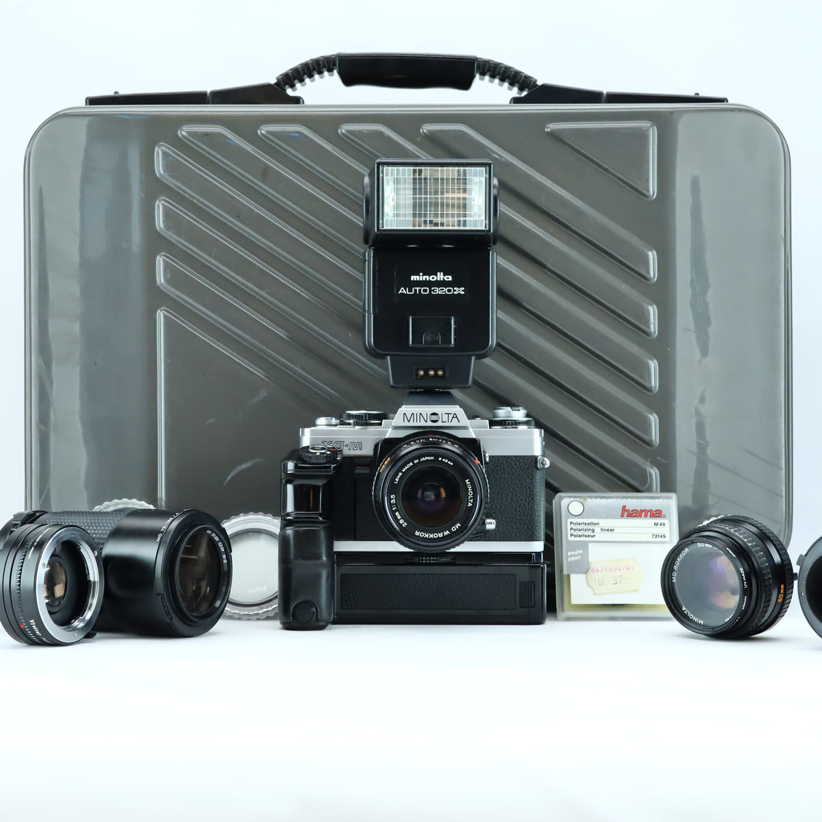 Minolta XG-M Set – 28mm, 50mm, 75–150mm + Grip + Teleconverter – Hard ...